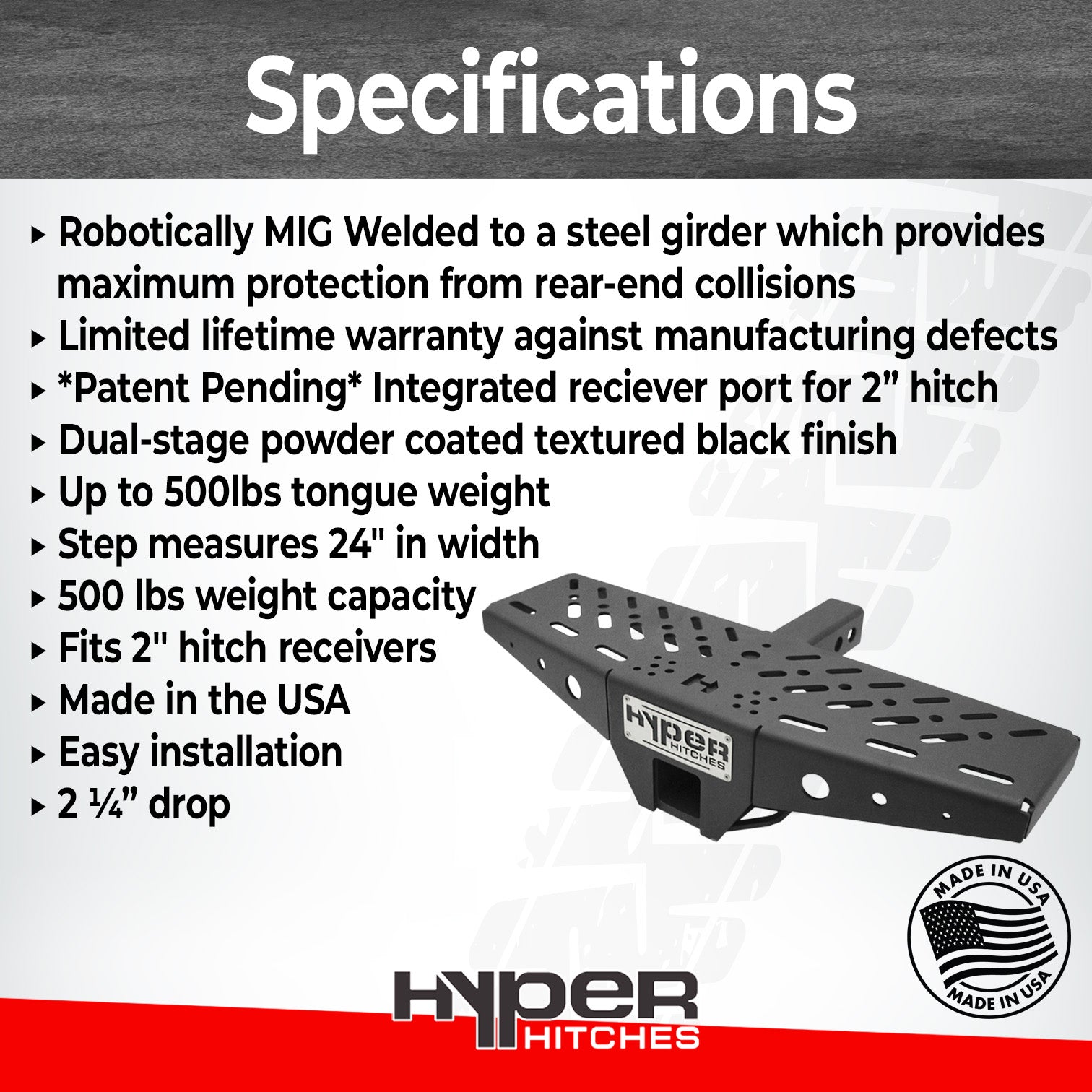 Hitch Step with Integrated Receiver Drop for 2" Hitch/ 24" Step – Hyper ...